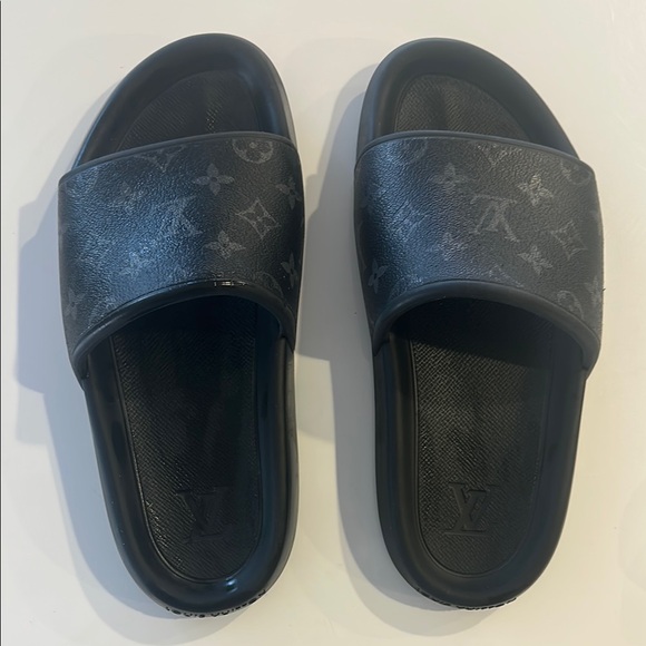 Louis Vuitton | Shoes | Louis Vuitton Dark Gray Monogram Slides ...